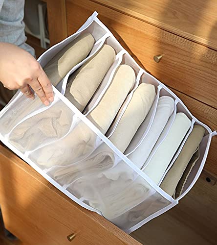 2PCS Clothes Organizer（7 Grids）Drawer Dividers for Clothes - Foldable Grid Storage Box with Multiple Layers, Portable Washable Storage Containers for Scarves, Leggings, T-shirts, Jeans (Jeans and Trousers with 7Grids, Gray)