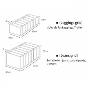 2PCS Clothes Organizer（7 Grids）Drawer Dividers for Clothes - Foldable Grid Storage Box with Multiple Layers, Portable Washable Storage Containers for Scarves, Leggings, T-shirts, Jeans (Jeans and Trousers with 7Grids, Gray)