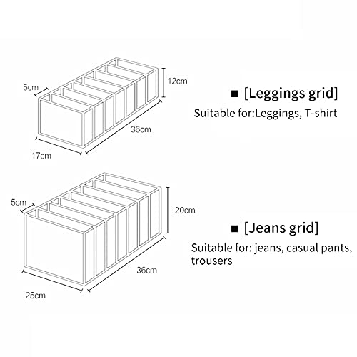 2PCS Clothes Organizer（7 Grids）Drawer Dividers for Clothes - Foldable Grid Storage Box with Multiple Layers, Portable Washable Storage Containers for Scarves, Leggings, T-shirts, Jeans (Jeans and Trousers with 7Grids, Gray)