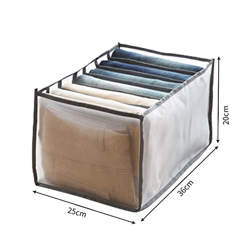 2PCS Clothes Organizer（7 Grids）Drawer Dividers for Clothes - Foldable Grid Storage Box with Multiple Layers, Portable Washable Storage Containers for Scarves, Leggings, T-shirts, Jeans (Jeans and Trousers with 7Grids, Gray)