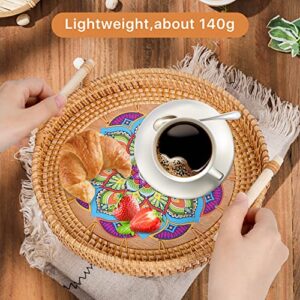 Elesunory Hand-Woven Rattan Serving Tray, Rattan Round Serving Tray with Handle, Coffee Tray Decor for Serving Coffee, Drinks, Bread, Fruit, Vegetables, Snacks