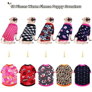 Pedgot 10 Pieces Fleece Sweater Dog Sweaters Tiny Puppy Clothes Winter Chihuahua Clothes for Small Dog Girl Chihuahua Yorkies Pets Pup Dog Cat (Classic Patterns, Small)