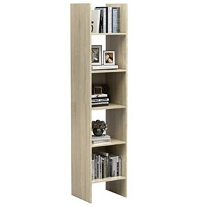 tidyard bookcase with storage shelves display rack book cabinet organizer chipboard bookshelf sonoma oak for living room, bedroom, home furniture 15.7 x 13.8 x 70.9 inches (w x d x h)