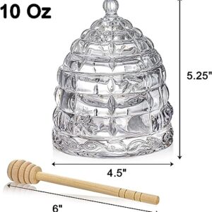 Hacaroa 2 Pack 10 Oz Glass Honey Pot with Lid and Wooden Dipper, Clear Honey Jar Beehive Honey Dish Dispenser Container for Jam Jelly, Home Kitchen, Wedding Gifts, Candlesticks, Barware