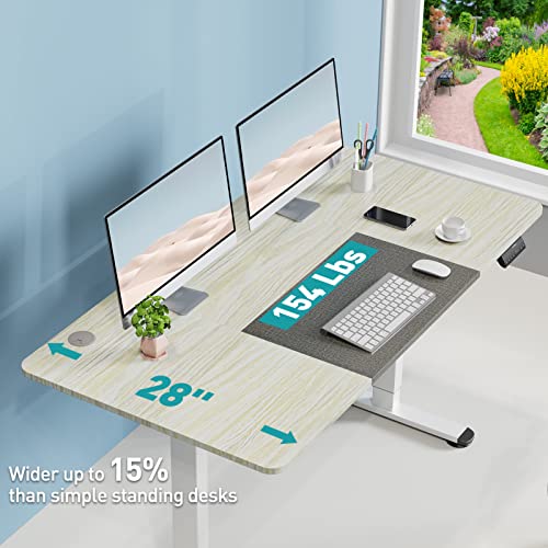 WOKA 55 x 28 Inch Electric Standing Desk, Height Adjustable Stand Up Desk, Sit Stand Desk with Memory Controllers, Adjustable Desks for Home Office with White and Grey Top and White Frame