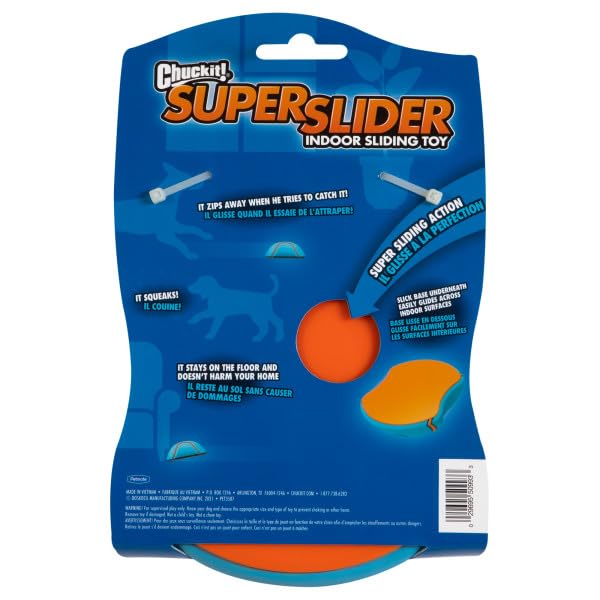 Chuckit! Indoor Super Slider Dog Self Fetch Squeaker Toy -Glides Harmlessly On Most Indoor Surfaces