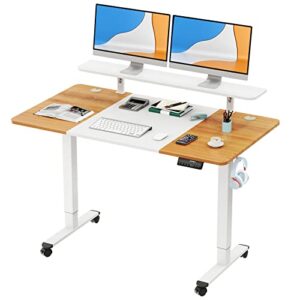 woka 55 x 28 inch dual motor electric standing desk, 2-tier height adjustable stand up desk, sit stand desk with memory controller, adjustable desks for home office, motorized desk with splice board