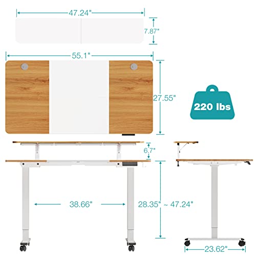 WOKA 55 x 28 Inch Dual Motor Electric Standing Desk, 2-Tier Height Adjustable Stand up Desk, Sit Stand Desk with Memory Controller, Adjustable Desks for Home Office, Motorized Desk with Splice Board