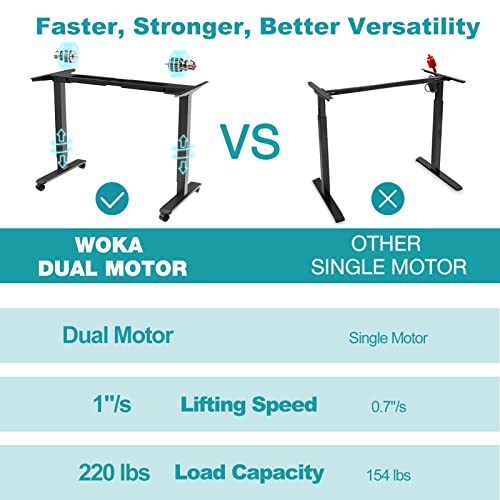 WOKA 55 x 28 Inch Dual Motor Electric Standing Desk, 2-Tier Height Adjustable Stand up Desk, Sit Stand Desk with Memory Controller, Adjustable Desks for Home Office, Motorized Desk with Splice Board