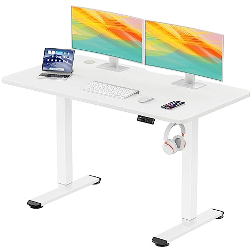 WOKA Electric Standing Desk 48 x 24 Inch, Adjustable Height Stand Up Desk with Memory Controller, Adjustable Desks for Home Office, Sit Stand Desk White with Splice Board, Motorized Standing Desk