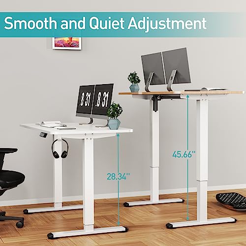 WOKA Electric Standing Desk 48 x 24 Inch, Adjustable Height Stand Up Desk with Memory Controller, Adjustable Desks for Home Office, Sit Stand Desk White with Splice Board, Motorized Standing Desk