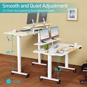 WOKA 55 x 28 Inch Electric Standing Desk with Wheels, Height Adjustable Stand up Desk with a Monitor Stand Riser, Standing Computer Desk with Memory Controllers, Adjustable Desks for Home Office