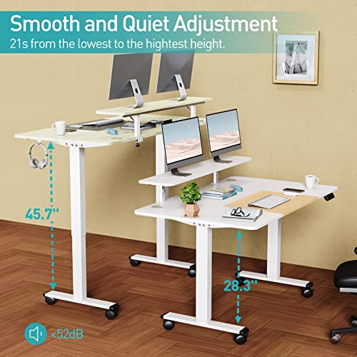 WOKA 55 x 28 Inch Electric Standing Desk with Wheels, Height Adjustable Stand up Desk with a Monitor Stand Riser, Standing Computer Desk with Memory Controllers, Adjustable Desks for Home Office