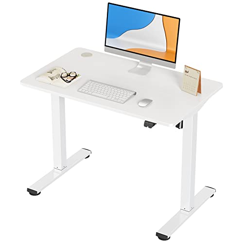 WOKA 40 x 24 Inches Electric Standing Desk, Adjustable Height Stand up Desk, Sit Stand Home Office Desk, Motorized Desk with Splice Board, Ergonomic Computer Workstation, White