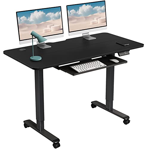 WOKA Electric Standing Desk Adjustable Height 48x24 in with Memory Controller, Ergonomic Motorized Standing Desk with Keyboard Tray, Rising Desk for Home Office Sit Stand Desk