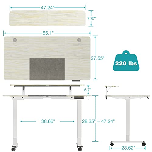 WOKA 55 x 28 Inch Dual Motor Electric Standing Desk, 2-Tier Height Adjustable Stand up Desk, Sit Stand Desk with Memory Controller, Adjustable Desks for Home Office, Motorized Desk with Splice Board