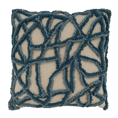 SARO LIFESTYLE Cracked Mosaic Embroidered Throw Pillow with Down Filling, Blue, 20"