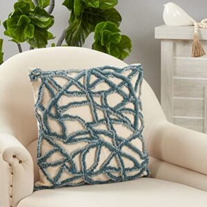 SARO LIFESTYLE Cracked Mosaic Embroidered Throw Pillow with Down Filling, Blue, 20"