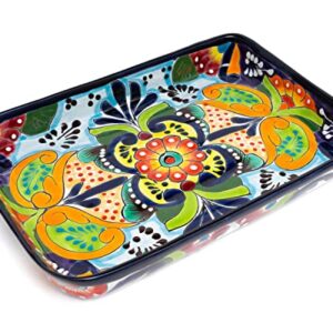 Enchanted Talavera Pottery Mexican Hand Painted Ceramic Rectangle Serving Platter Dish Appetizer Plate Tray Food Mexican Floral Pattern Thanksgiving Holiday Party Fiesta (Large 13.2 x 9 x 2, Multi)