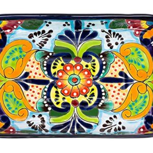 Enchanted Talavera Pottery Mexican Hand Painted Ceramic Rectangle Serving Platter Dish Appetizer Plate Tray Food Mexican Floral Pattern Thanksgiving Holiday Party Fiesta (Large 13.2 x 9 x 2, Multi)