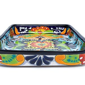 Enchanted Talavera Pottery Mexican Hand Painted Ceramic Rectangle Serving Platter Dish Appetizer Plate Tray Food Mexican Floral Pattern Thanksgiving Holiday Party Fiesta (Large 13.2 x 9 x 2, Multi)