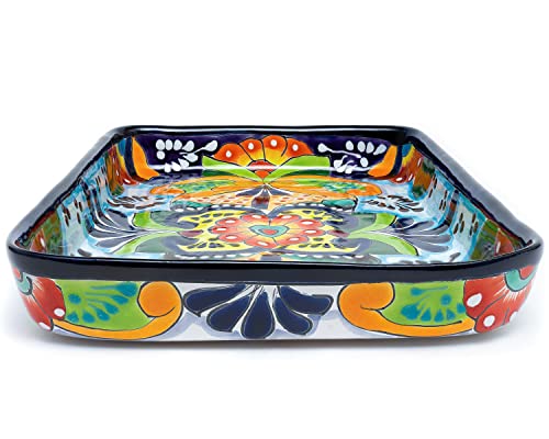 Enchanted Talavera Pottery Mexican Hand Painted Ceramic Rectangle Serving Platter Dish Appetizer Plate Tray Food Mexican Floral Pattern Thanksgiving Holiday Party Fiesta (Large 13.2 x 9 x 2, Multi)