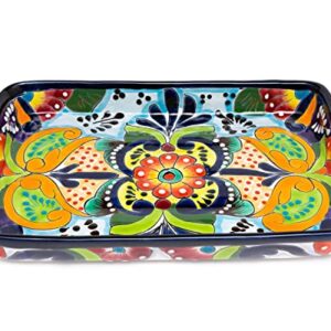 Enchanted Talavera Pottery Mexican Hand Painted Ceramic Rectangle Serving Platter Dish Appetizer Plate Tray Food Mexican Floral Pattern Thanksgiving Holiday Party Fiesta (Large 13.2 x 9 x 2, Multi)