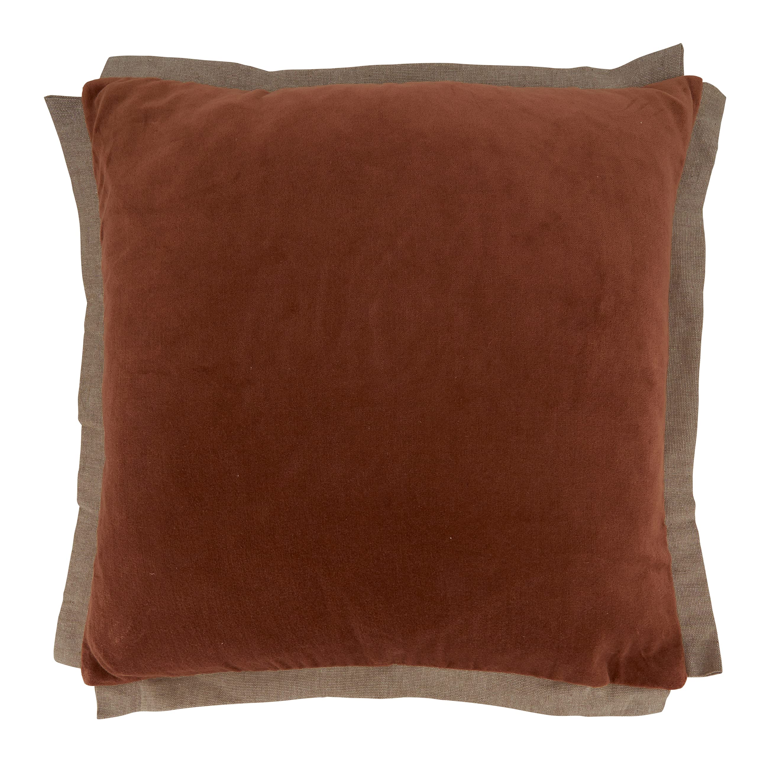 SARO LIFESTYLE Velvet Flange Throw Pillow with Poly Filling, Rust, 20"