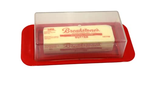 Butter Dish With Cover and Handles Fits Both Elgin East Coast and West Coast Bars of Butter (Red)