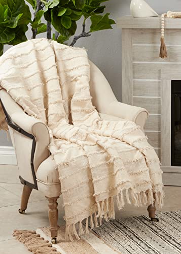 SARO LIFESTYLE Fringe Design Throw Blanket 50"x60"