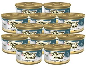 purina fancy feast grilled wet cat food, grilled turkey feast in gravy, wet cat food with no artificial preservatives or colors, 3 ounce can (pack of 12)