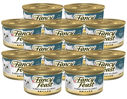 PURINA Fancy Feast Grilled Wet Cat Food, Grilled Turkey Feast in Gravy, Wet Cat Food with No Artificial Preservatives or Colors, 3 Ounce Can (Pack of 12)