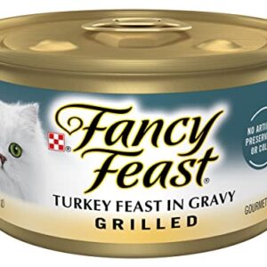 PURINA Fancy Feast Grilled Wet Cat Food, Grilled Turkey Feast in Gravy, Wet Cat Food with No Artificial Preservatives or Colors, 3 Ounce Can (Pack of 12)