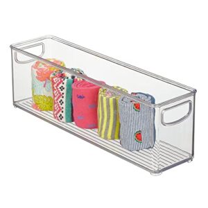 mDesign Plastic Home Closet Organizer - Basket Storage Holder Bin with Handles for Bedroom, Bathroom, Cabinet Shelves, Entryway, and Hallway - Holds Sweaters, Purses - Ligne Collection - 2 Pack, Clear