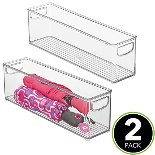 mDesign Plastic Home Closet Organizer - Basket Storage Holder Bin with Handles for Bedroom, Bathroom, Cabinet Shelves, Entryway, and Hallway - Holds Sweaters, Purses - Ligne Collection - 2 Pack, Clear