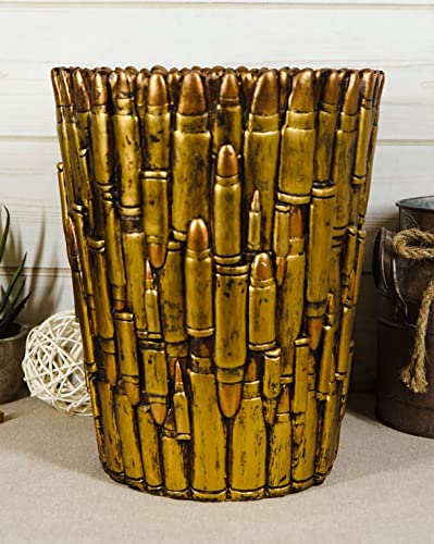 Ebros Gift Rustic Western Military Style Spherical Rifle Ammo Rounds Shells Gold Tone Bullets Bathroom Accessory (Dry Waste Basket Trash Bin)