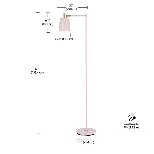 Globe Electric 67502 Lex 60" Floor Lamp, Rose, Gold Accents, in-Line On-Off Foot Switch, Pink