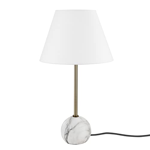 Globe Electric 67512 20" Table Lamp, White Faux Marble Base, Antique Brass Accent, White Linen Shade, On/Off Switch on Socket, Table Lamp for Living Room, Home Décor, Lamps for Bedrooms, Room Décor