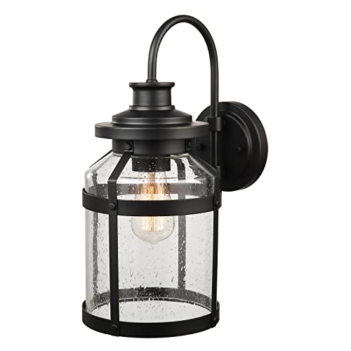 Globe Electric 44791 Apollo 1-Light Outdoor Wall Sconce, Bronze, Seeded Glass Shade, Brown, Bulb Not Included