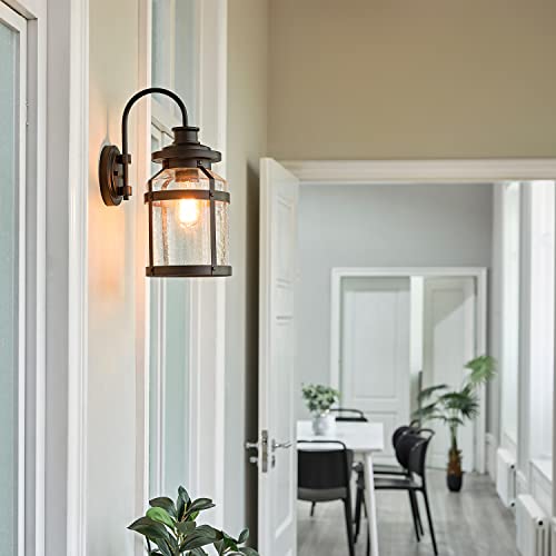 Globe Electric 44791 Apollo 1-Light Outdoor Wall Sconce, Bronze, Seeded Glass Shade, Brown, Bulb Not Included