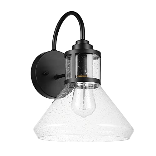 Globe Electric 44661 Torrent 1-Light Outdoor Wall Sconce, Black, Seeded Glass Shade, 60W Vintage Edison Incandescent Bulb Included