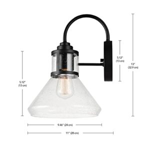 Globe Electric 44661 Torrent 1-Light Outdoor Wall Sconce, Black, Seeded Glass Shade, 60W Vintage Edison Incandescent Bulb Included