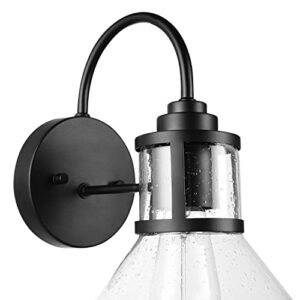 Globe Electric 44661 Torrent 1-Light Outdoor Wall Sconce, Black, Seeded Glass Shade, 60W Vintage Edison Incandescent Bulb Included