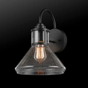 Globe Electric 44661 Torrent 1-Light Outdoor Wall Sconce, Black, Seeded Glass Shade, 60W Vintage Edison Incandescent Bulb Included