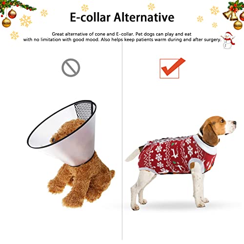 oUUoNNo Recovery Suit for Dogs,Dog Surgical Recovery Suit for Female Male Abdominal Wounds Spay or Skin Diseases,Cone E-Collars Alternatives, Anti-Licking Pet Vest Post Surgery (L, Christmas)