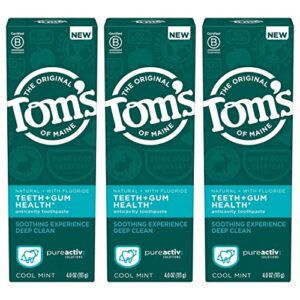 tom's of maine pureactiv teeth + gum health* natural anticavity toothpaste gel 4.0oz , 3-pack