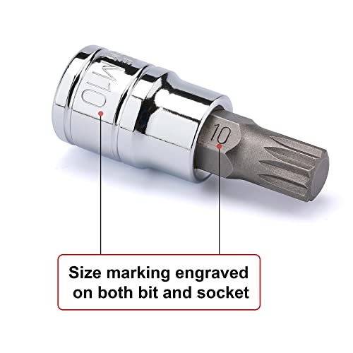 CASOMAN 10PCS 1/4-Inch, 3/8-Inch & 1/2-Inch Drive XZN Triple Square Spline Bit Socket Set, M4-M18, 12 Point Tamper Proof, Cr-V Sockets and S2 Steel Bits