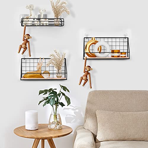 Livabber Floating Shelves Wall Mounted,Home Office Decor- 2 Rustic Arrow Design Wood Storage Metal Shelves Wall Mounted+Adhesive Shower Caddy Basket Shelf for Bathroom/Kitchen, 2 Pack (Small&Small)