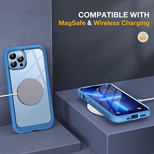 Miracase Glass Case for iPhone 13 Pro Max 6.7 inch, 2023 Upgrade Full-Body Clear Bumper Case with Built-in 9H Tempered Glass Screen Protector, Capri Blue