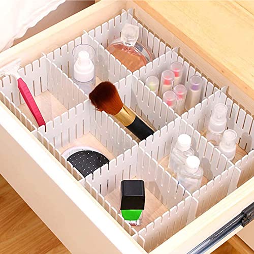 MUKCHAP 72 Pieces DIY Plastic Grid Drawer Organizer, 12.6 Inch Plastic Grid Drawer Dividers, Plastic Adjustable Drawer Dividers Organizer for Sock, Underwear, Scarf, White